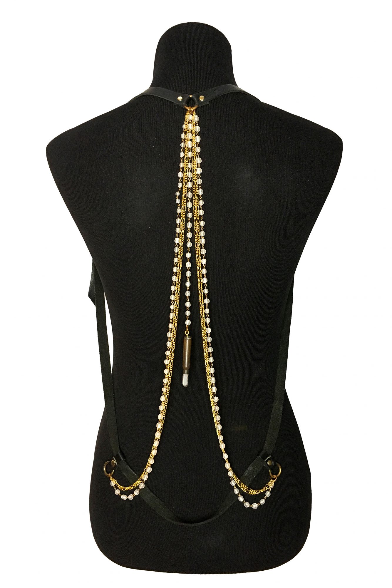 Rough Cut Elk Leather & Vintage Brass & Glass Bead Chain with Quartz ...